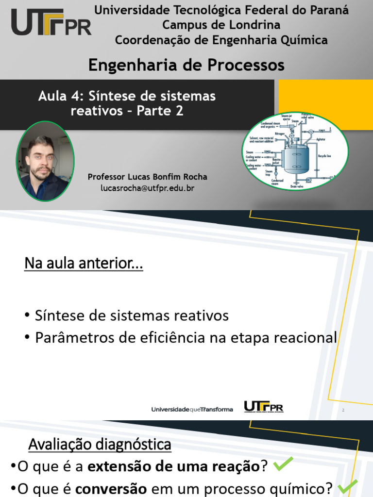 Síntese de Sistemas Reativos: Aula 4 | PDF | Reator químico | Cinética ...