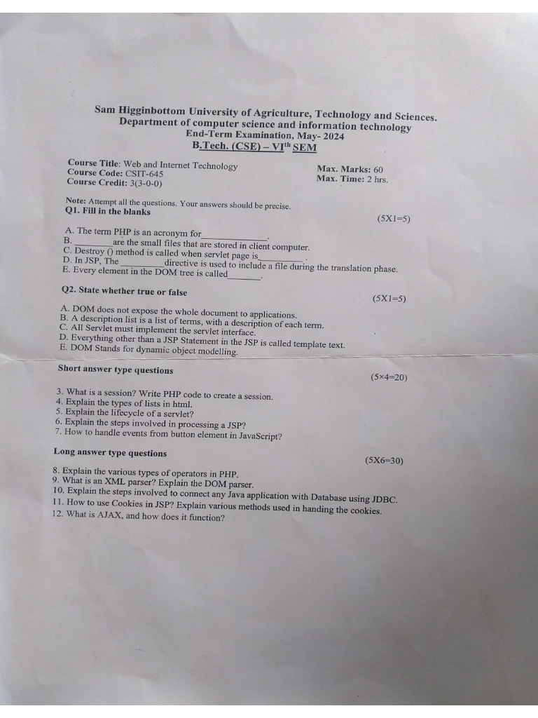 6th Sem Papers (2024) | PDF