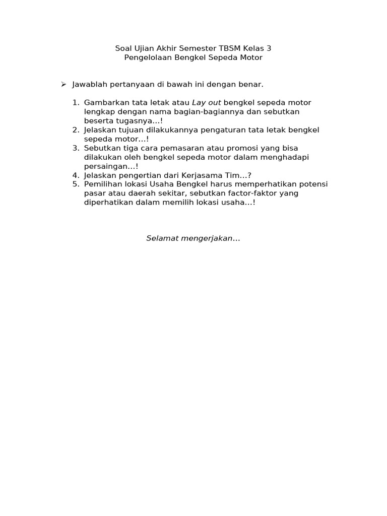 5555 Egouh Uas TBSM Kelas 3 | PDF