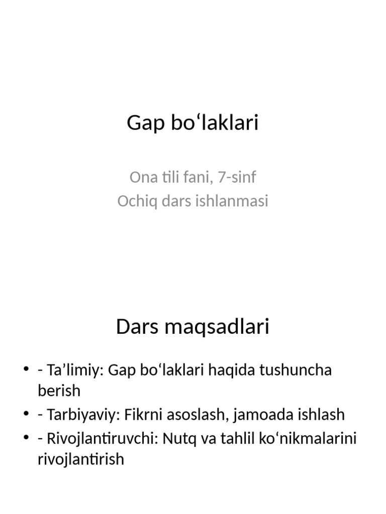 Gap Bolaklari Ochiq Dars Slayd | PDF