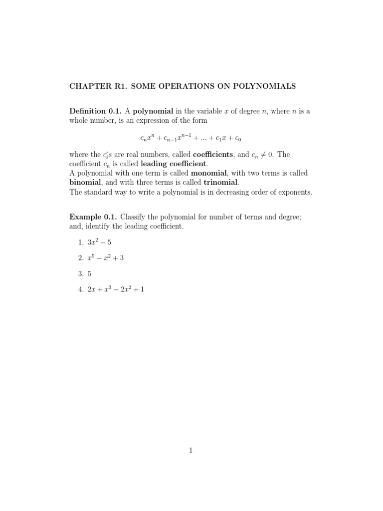 Chapter R1-Some Operations With Polynomials | PDF | Polynomial ...