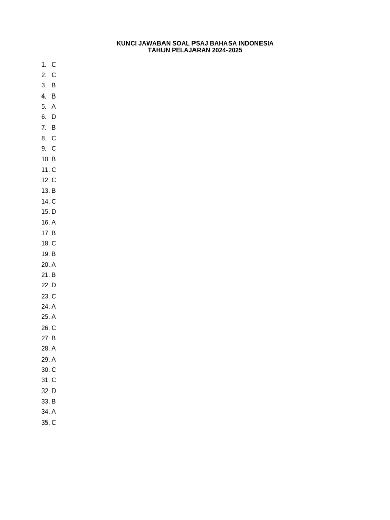 3 Kunci Jawaban Soal Psaj Bahasa Indonesia 2024-2025 | PDF