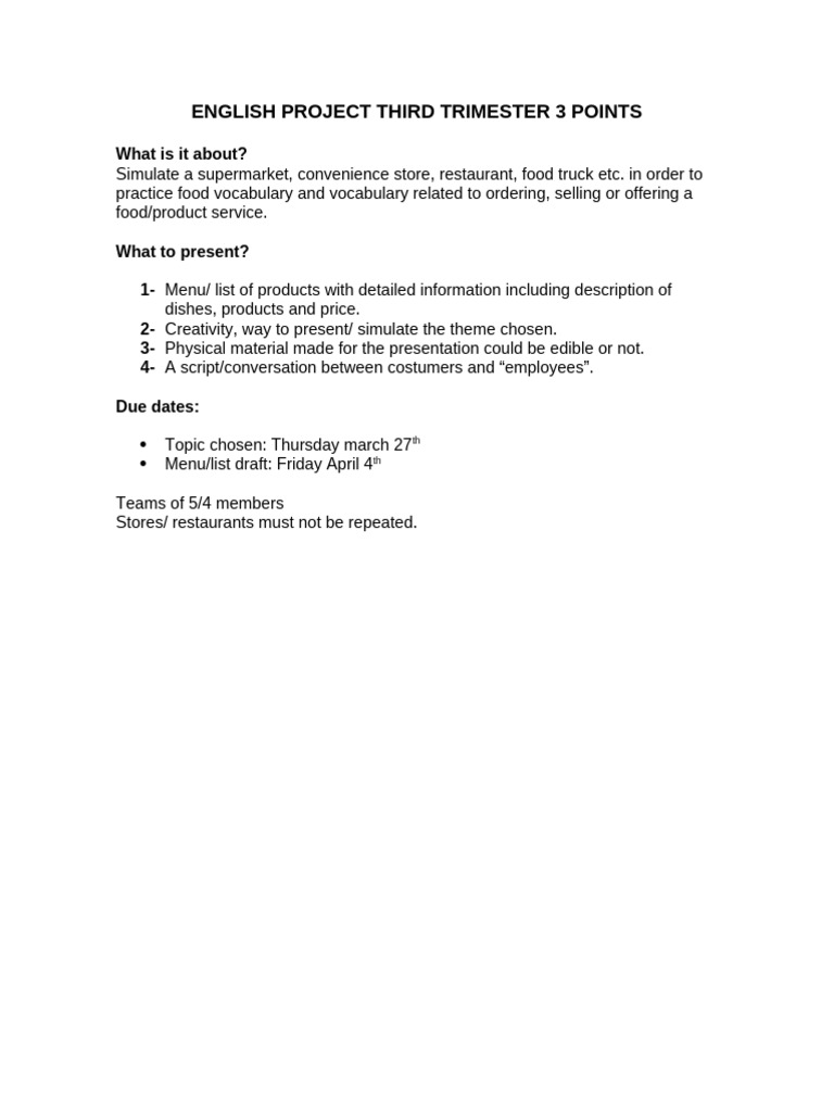 English Project Third Trimester | PDF | Restaurants | Food Retailers