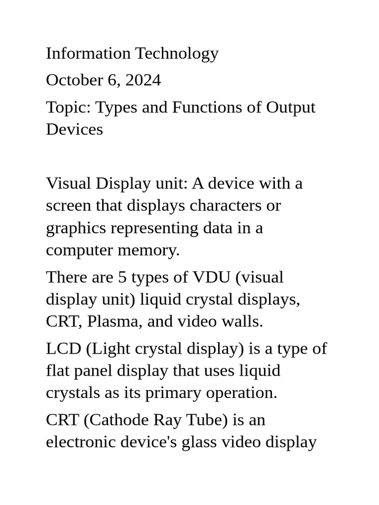 Types of Output Devices Explained | PDF