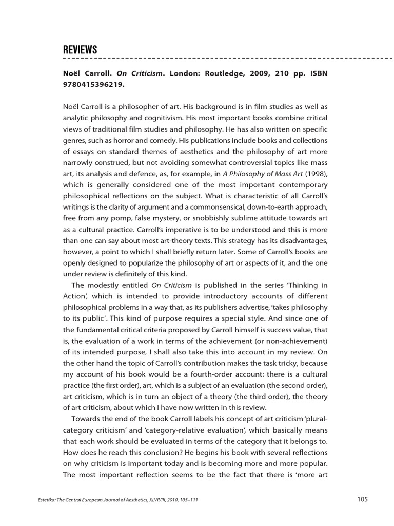 Noël Carroll's Art Criticism Insights | PDF | Aesthetics | Evaluation