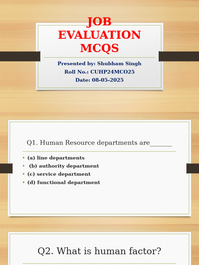 Job Evaluation MCQs for HRM Study | PDF | Human Resource Management ...
