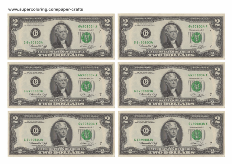 2 Dollars Banknote Template Paper Craft | PDF