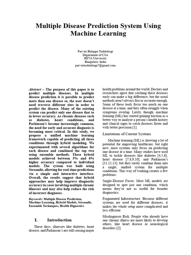 Multiple - Disease - Prediction System Using Machine Learning | PDF | Machine Learning | Support ...