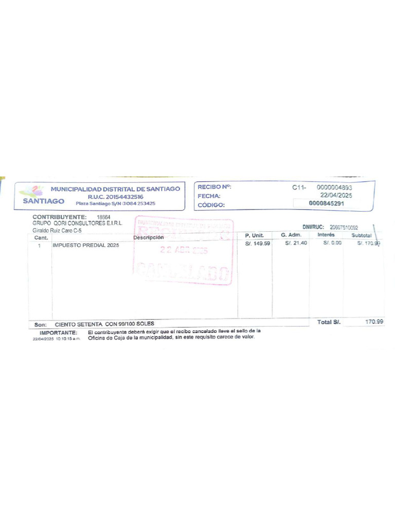Autovaluo 2025 Santiago Grupo Qori | PDF