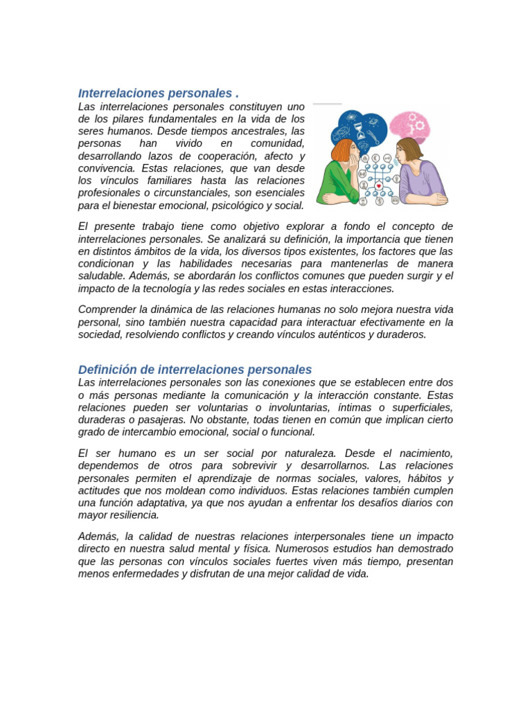 Importancia de las interrelaciones personales | PDF | Las emociones ...
