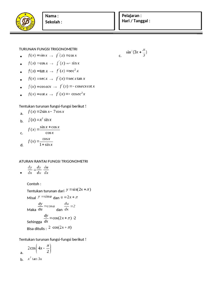 Turunan Fungsi Trigonometri | PDF