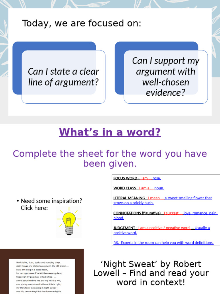 Today, We Are Focused On:: Can I State A Clear Line of Argument? Can I ...