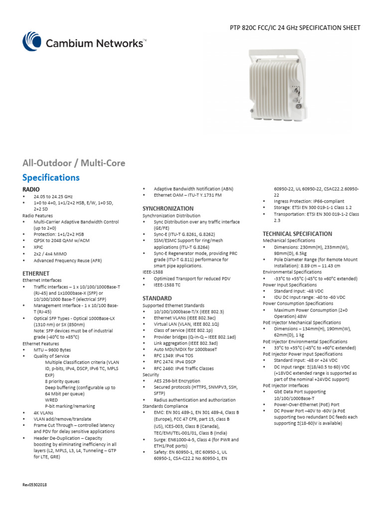 FCC IC 24 GHZ PTP 820 C Datasheet | PDF | Electronics | Data Transmission