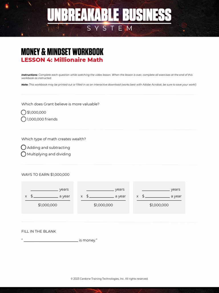 Money & Mindset 4 - Millionaire Math Workbook | PDF
