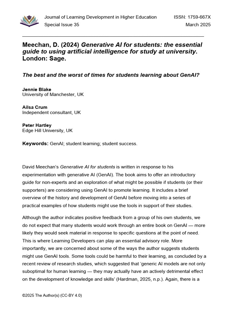 Meechan D 2024 Generative AI For Students The Esse | PDF | Artificial ...