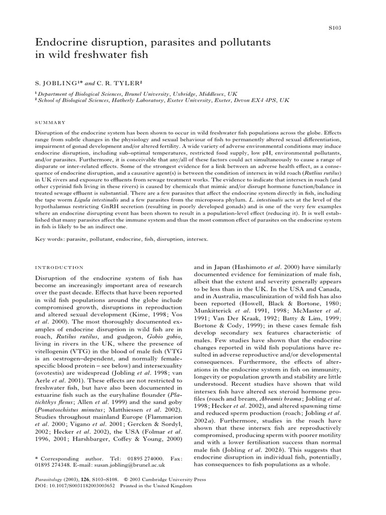 2003 Endocrine Disruption, Parasites and Pollutants | PDF | Estrogen ...