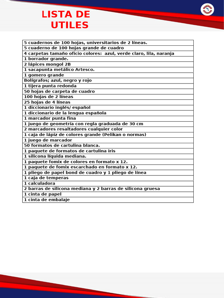 8vo LISTA UTILES 2025 | PDF