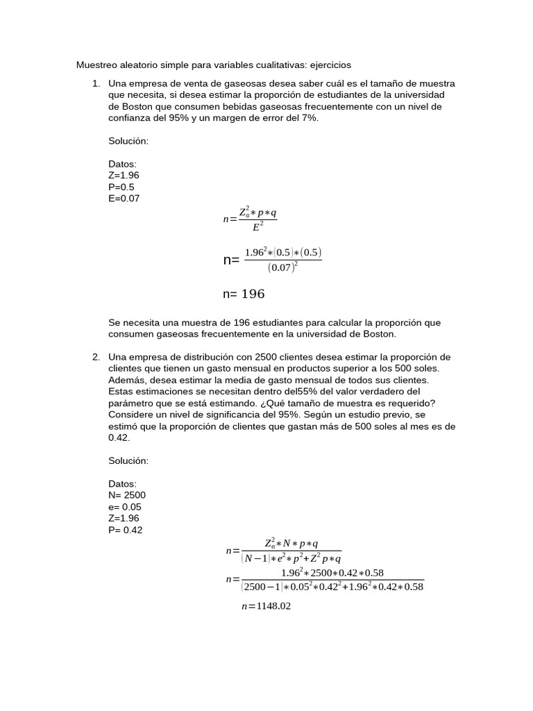 Muestreo Aleatorio Simple para Variables Cualitativas | PDF | Muestreo (Estadísticas ...