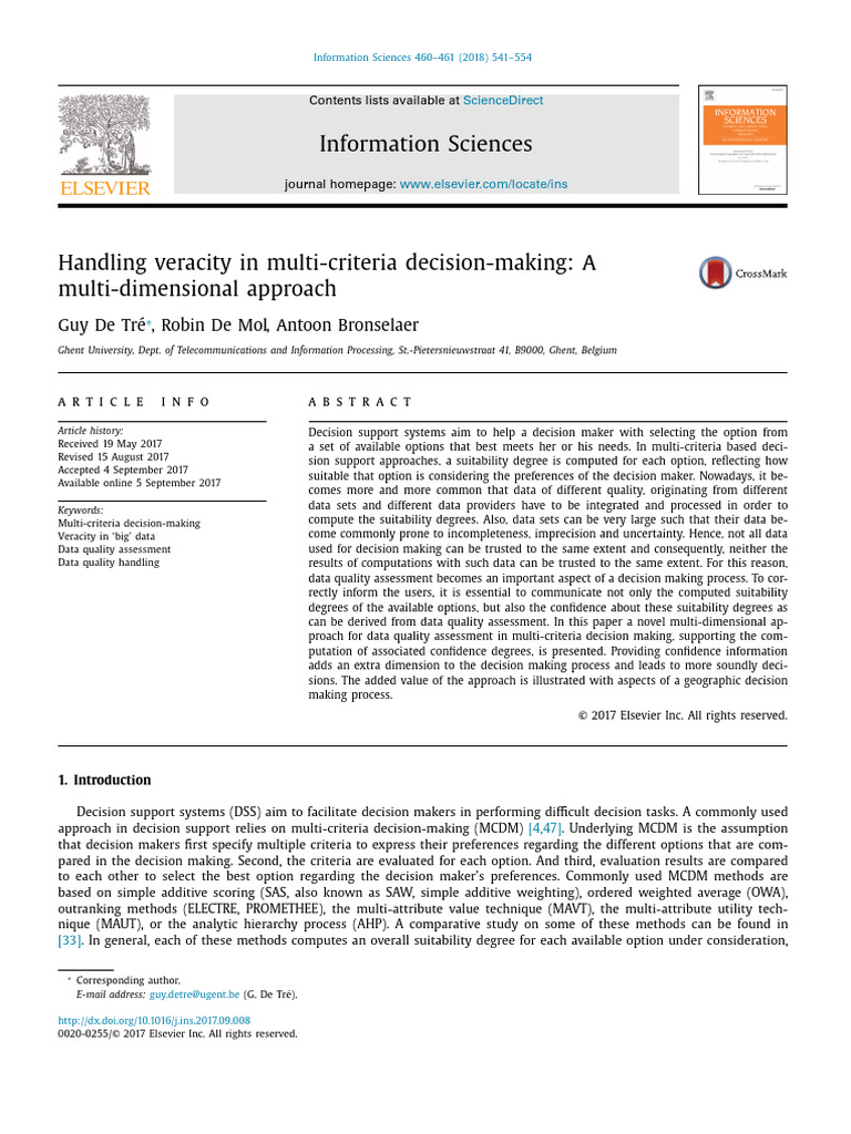 2018 - Handling Veracity in Multi-Criteria Decision-Making - de Tré, G ...