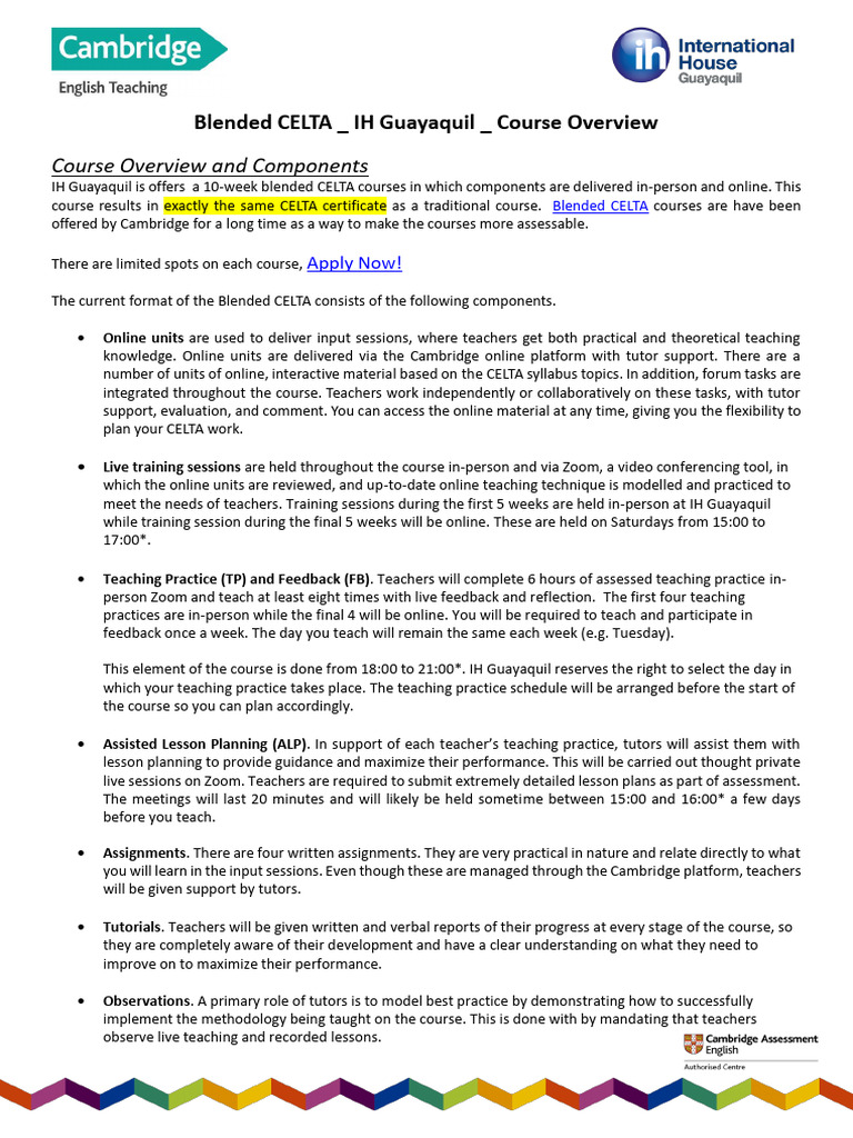 Blended CELTA - Course Overview - IH Guayaquil | PDF | Human ...