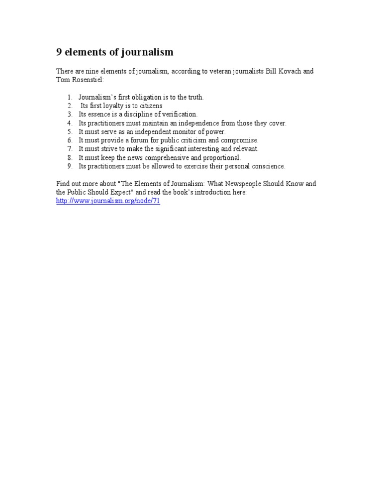 9 Elements of Journalism | PDF | Journalism | News