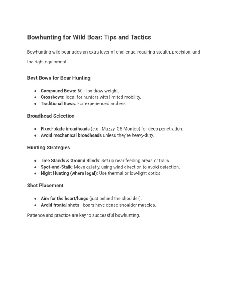 Bowhunting For Wild Boar Tips and Tactics | PDF