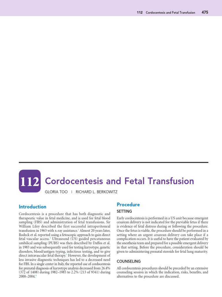 Cordocentesis y Tranfusion Fetal | PDF | Fetus | Clinical Medicine