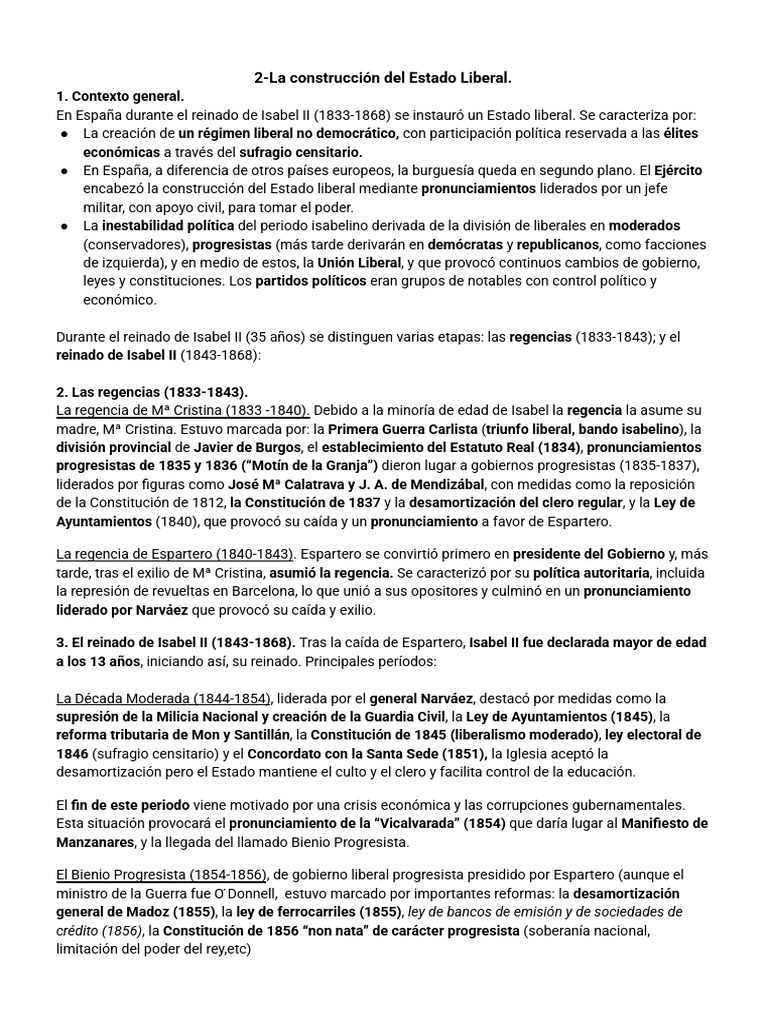 La Construcción Del Estado Liberal | PDF | España | Política de españa