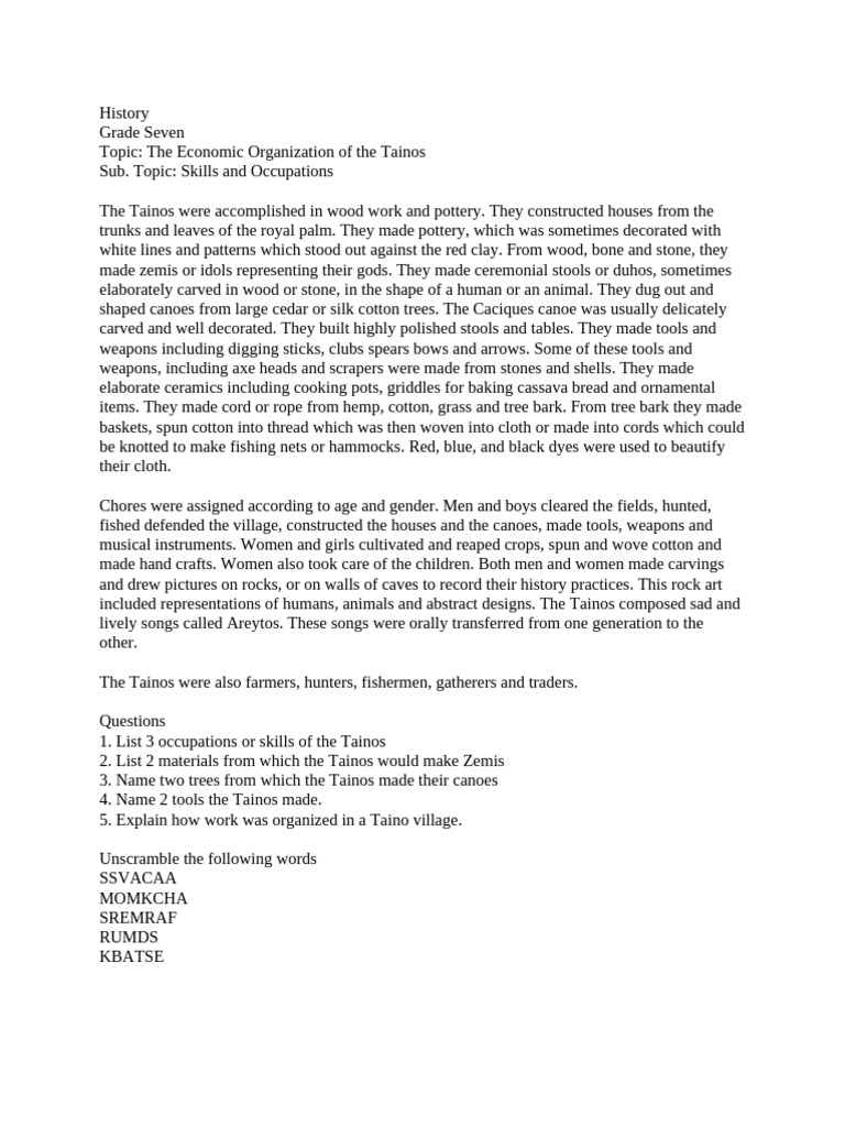Skills and Occupation - Tainos | PDF