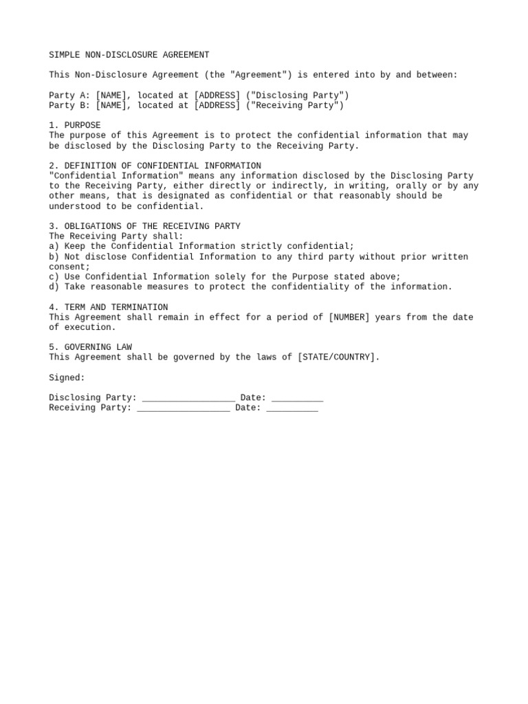 Simple Nda Template | PDF