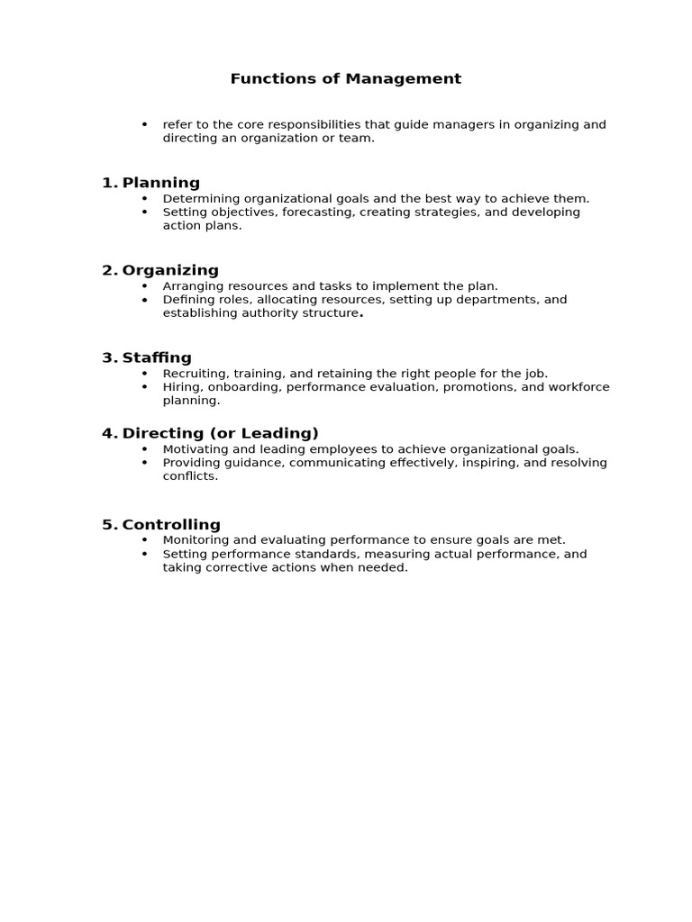 5 Functions of Management | PDF