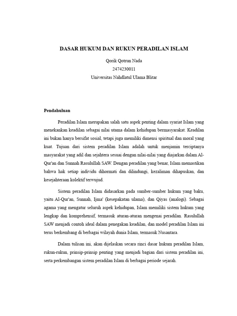 Dasar Hukum Dan Rukun Peradilan Islam | PDF