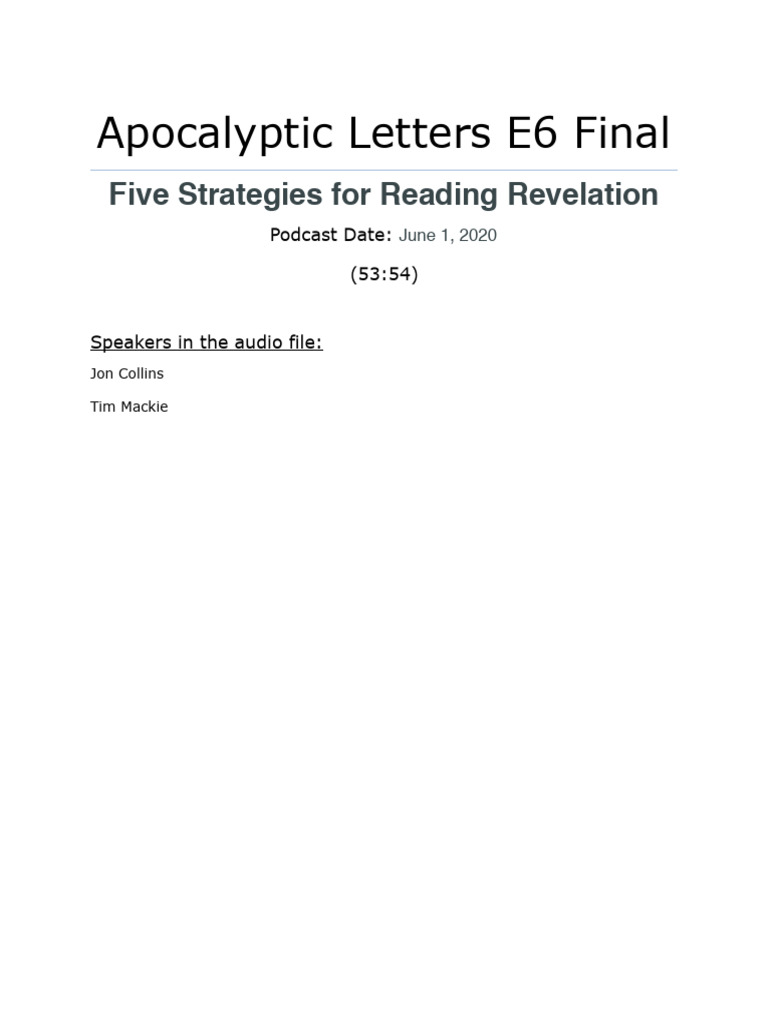 Apocalyptic Letters - E6 - Five Strategies For Reading Revelation ...