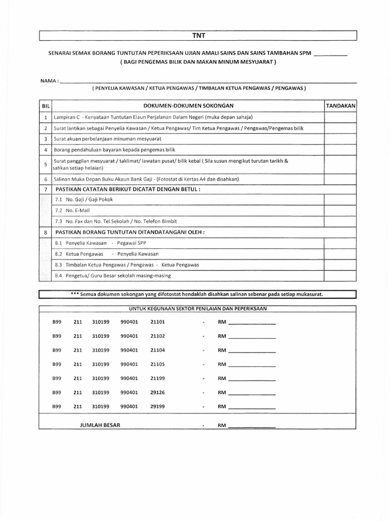 20.senarai Semak Tuntutan Peperiksaan Uas Bapi Pengemas Bilik Dan Makan Minum | PDF