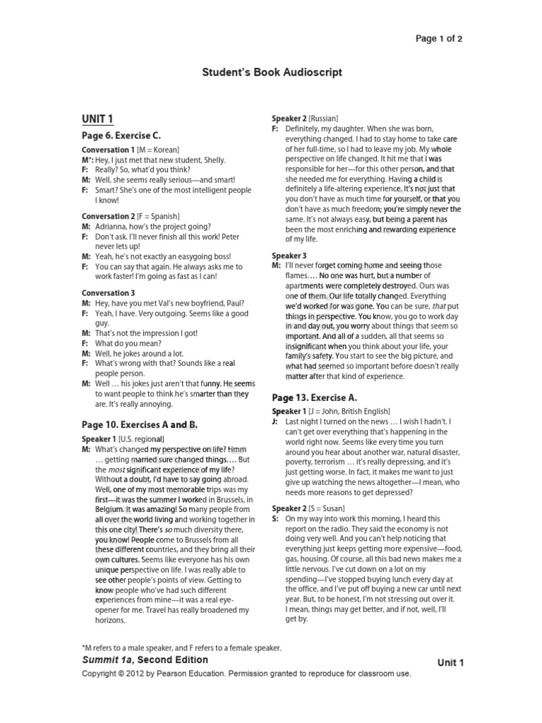 Summit 1a Student Book Audio Script | PDF