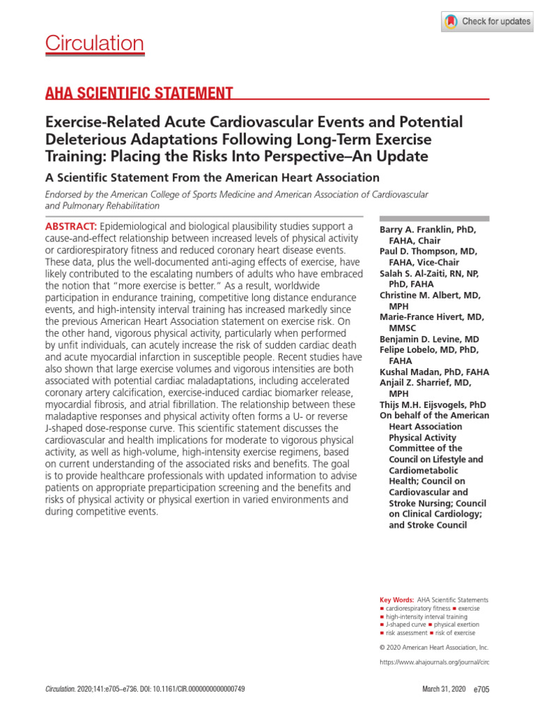 Franklin Et Al 2020 Exercise Related Acute Cardiovascular Events and ...