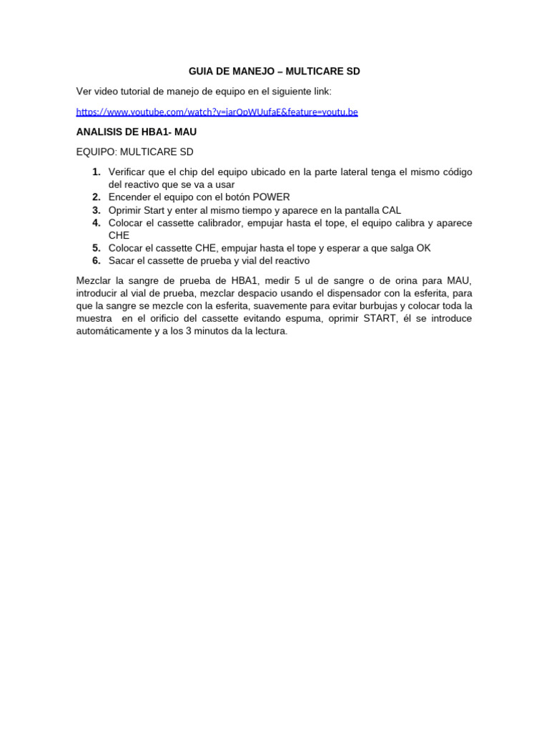 Guia Manejo Multicare Hba1-Mau | PDF