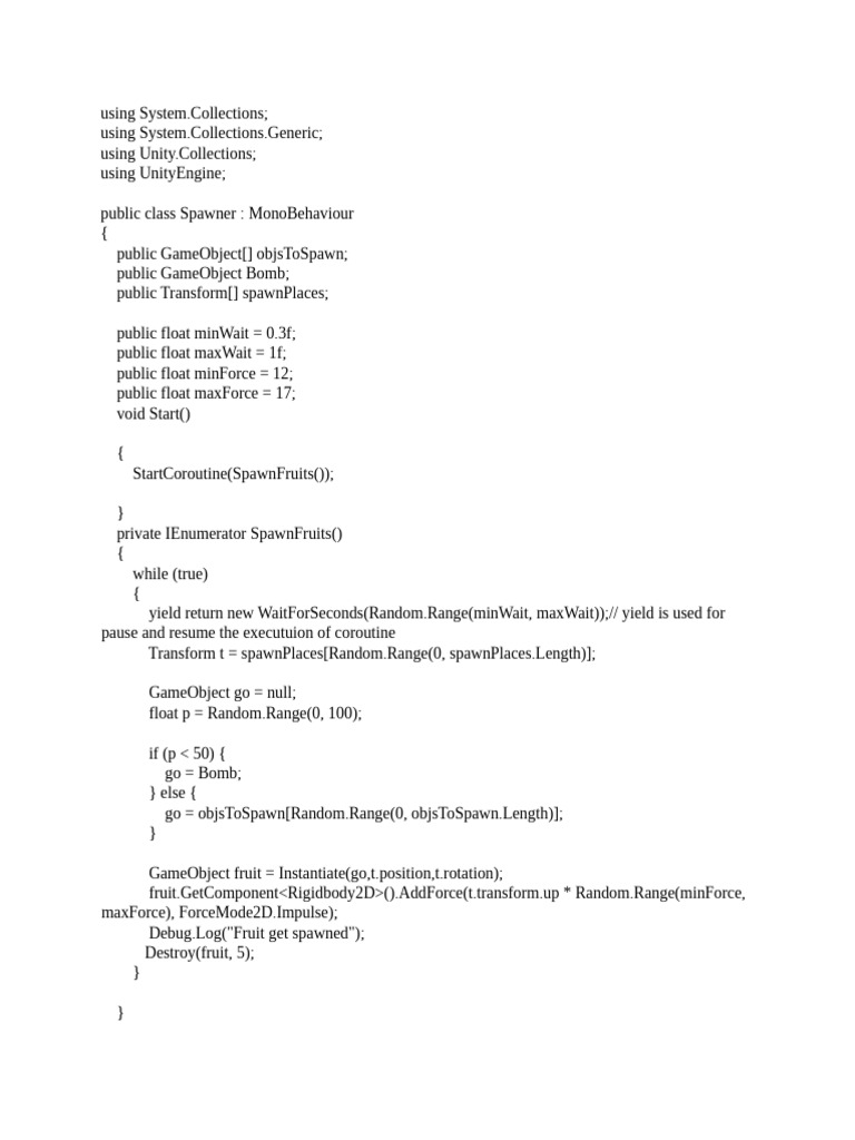 Unity 2D Object Spawner Script | PDF