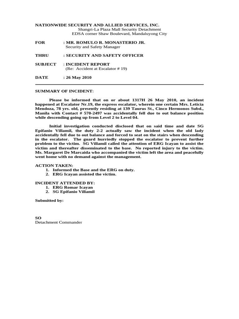 Escalator Incident Report - May 2010 | PDF