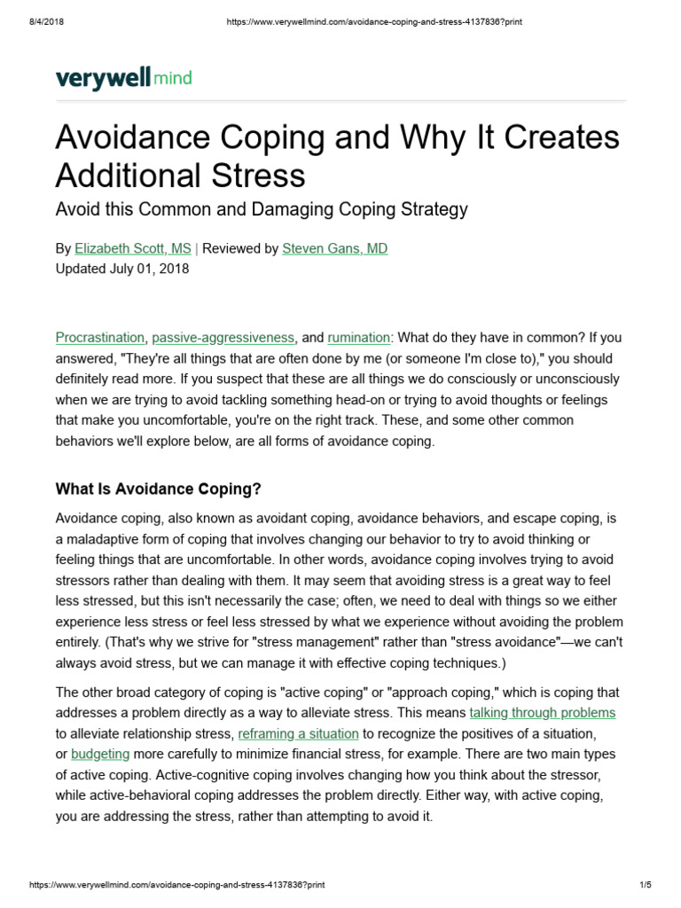 Avoidance Coping and Why It Creates Additional Stress | PDF | Stress ...