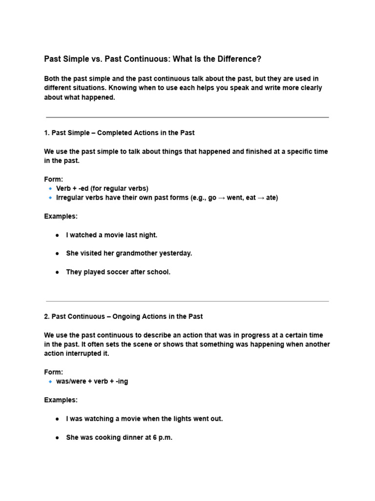 Past Simple vs. Past Continuous Explained | PDF