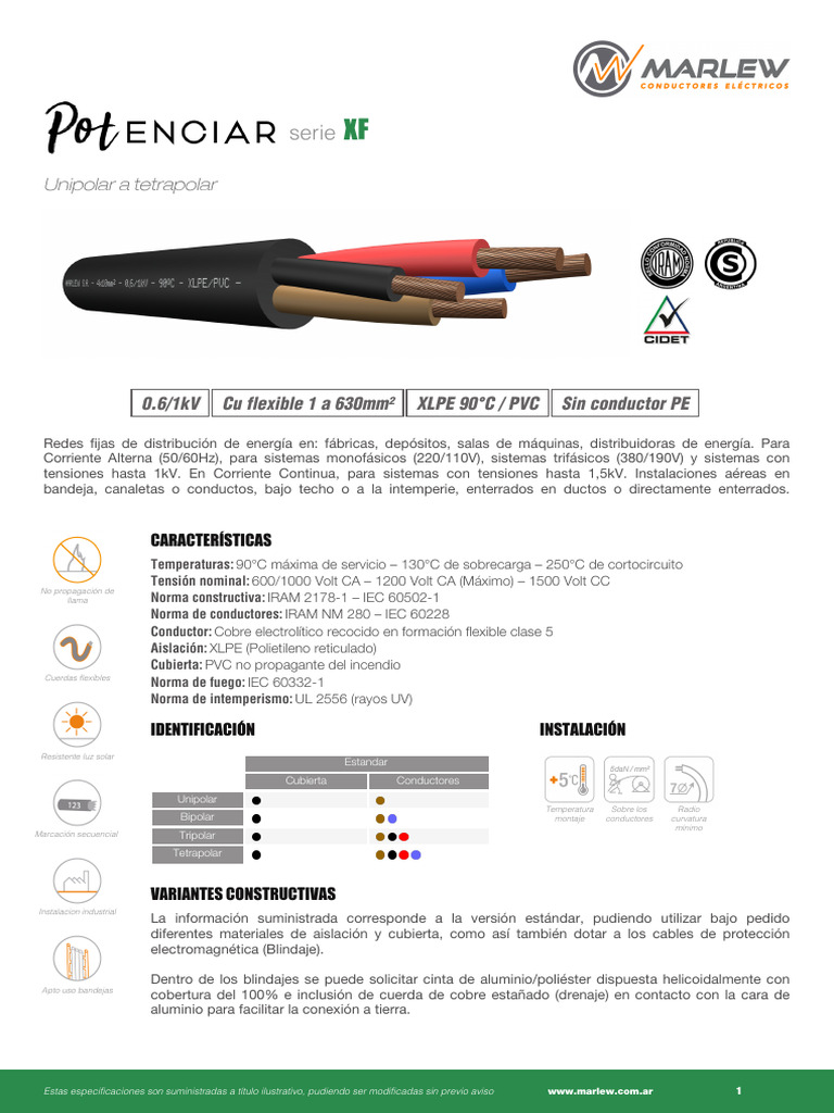 Marlew XF Xlpe-Pvc | PDF | Conductor electrico | Corriente eléctrica