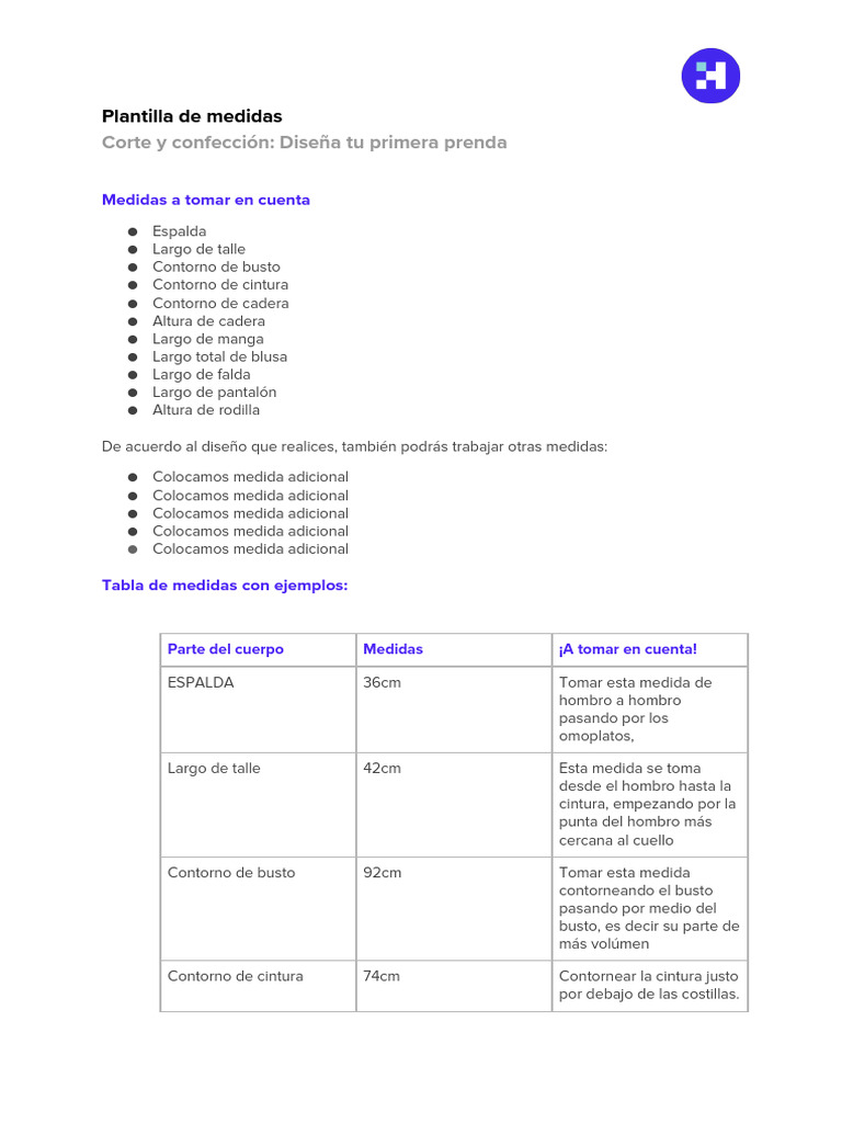 Ejemplo Tabla de Medidas | PDF | Falda | Ropa