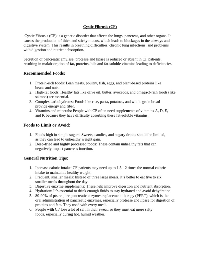 Nutrition Guide for Cystic Fibrosis | PDF