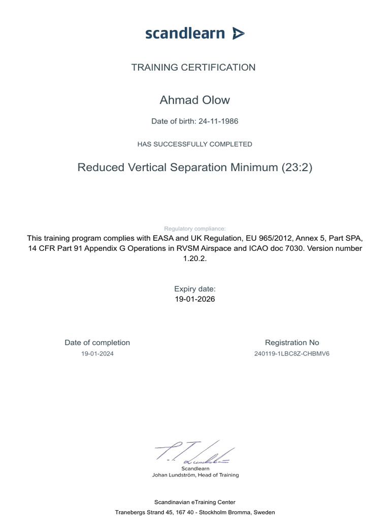 Certification Reduced Vertical Separation Minimum 232 Ahmad Olow 2024 ...