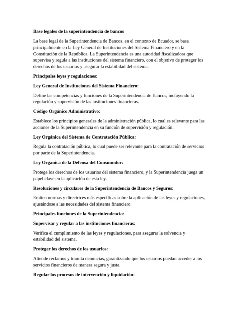 Base Legal de la Superintendencia de Bancos | PDF