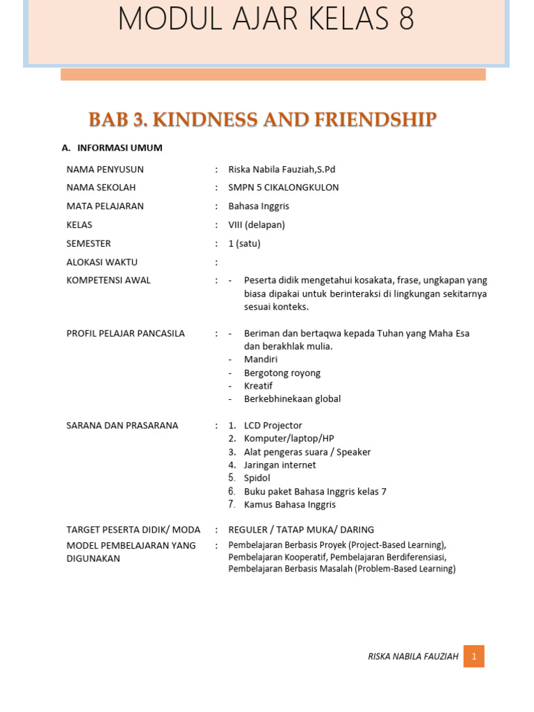 Modul Ajar Bu Riska Surat Personal | PDF