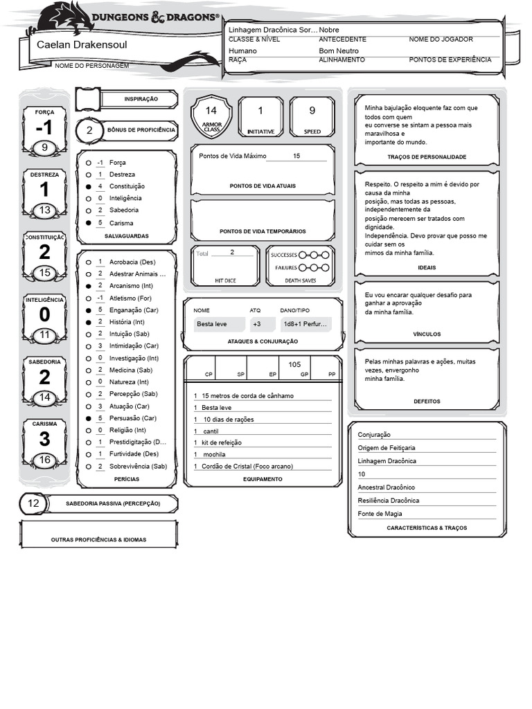 Caelan Drakensoul Nivel 2 - Roll20 Characters | PDF | Mágico (fantasia) | Dragão