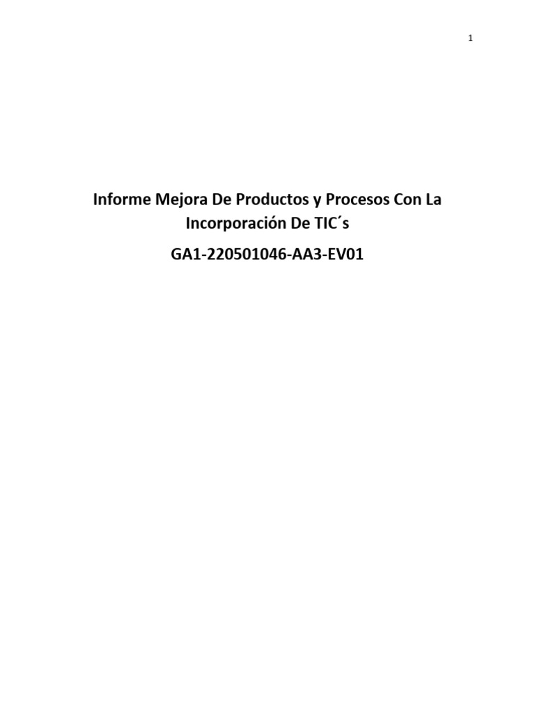Informe Mejora de Productos Y Procesos Con La Incorporación de TICs | PDF