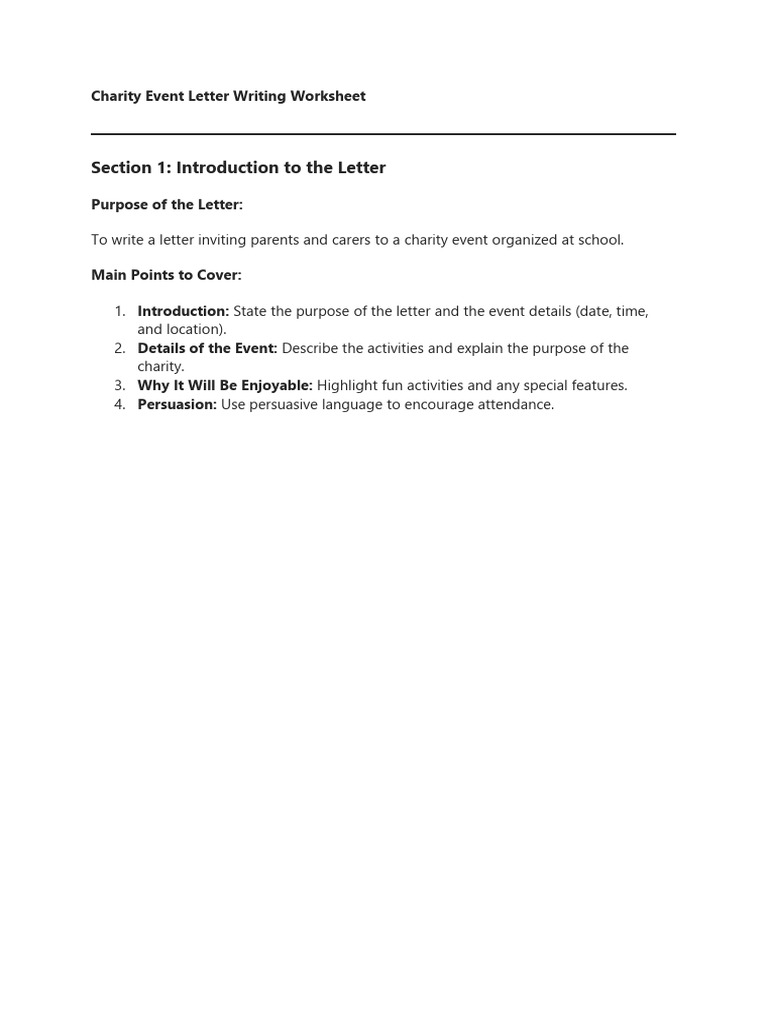 Charity Event Letter Writing Worksheet - 1 | PDF | Human Communication ...